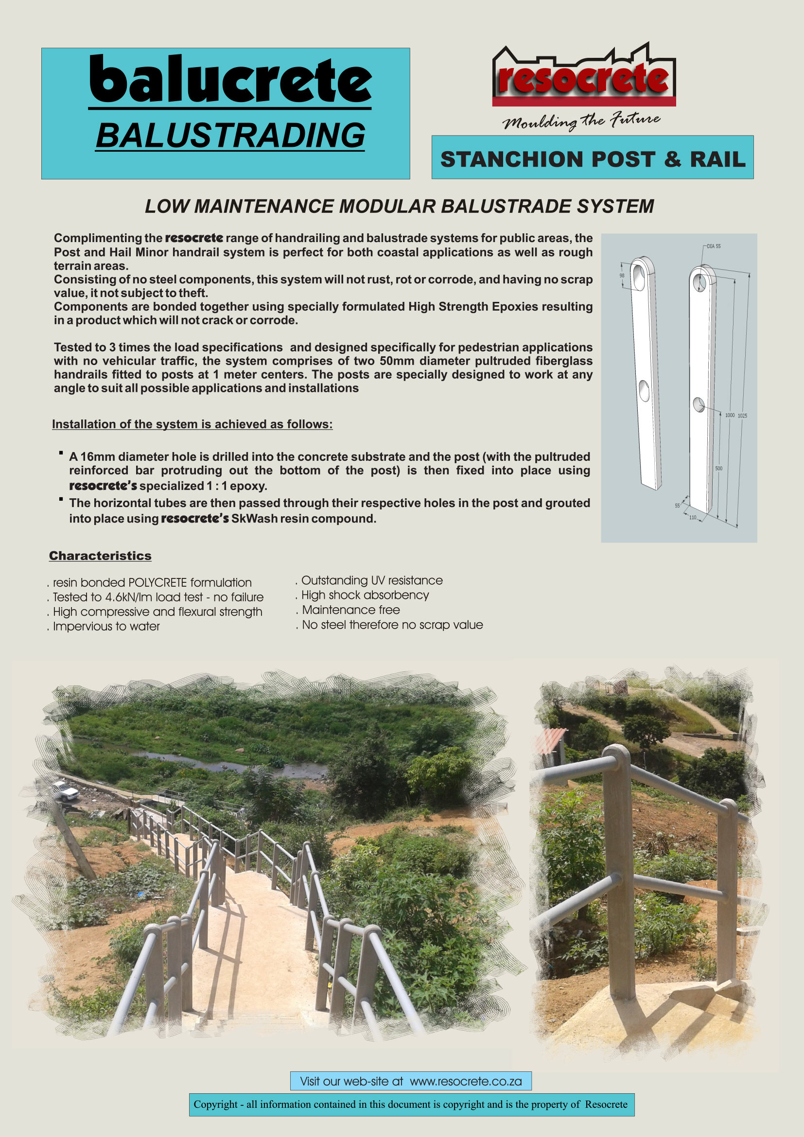 Stanchion Post and Rail Handrail - Resocrete