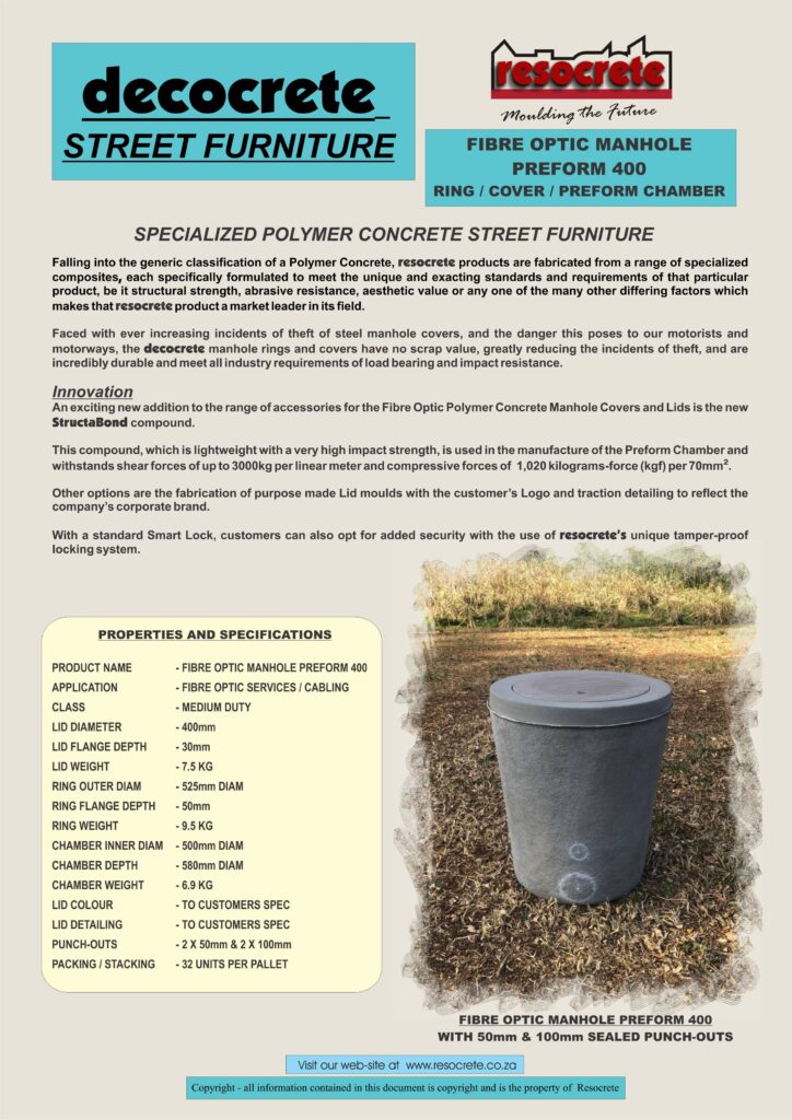 Fibre Optic Manhole Preform - Resocrete
